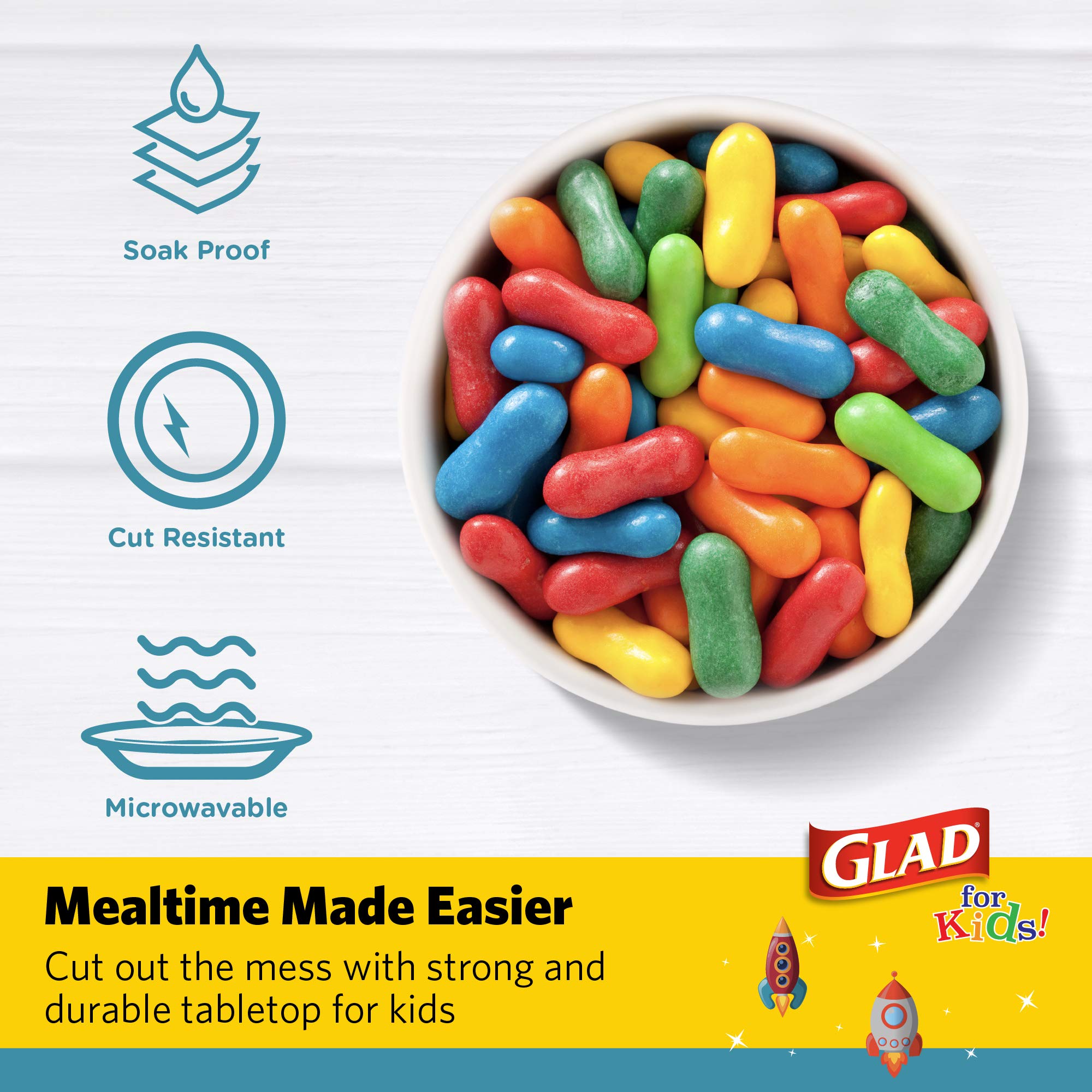 Glad for Kids Rocket Ship 12 Fl Oz Paper Snack Bowls with Lids, 20 Count | Disposable Snack Cups with Lids | Heavy Duty Disposable Soak Proof Microwavable Paper Bowls for Soup, Ice Cream