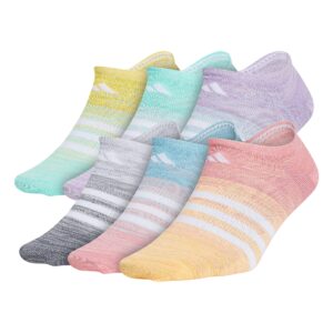 adidas kids-girl's superlite no show socks (6-pair), hazy rose/hazy blue/white, large