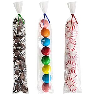 Purple Q Crafts Clear Plastic Cellophane Bags with 4" Colored Twist Ties for Gifts Party Favors (2"x10" 100 Pack)