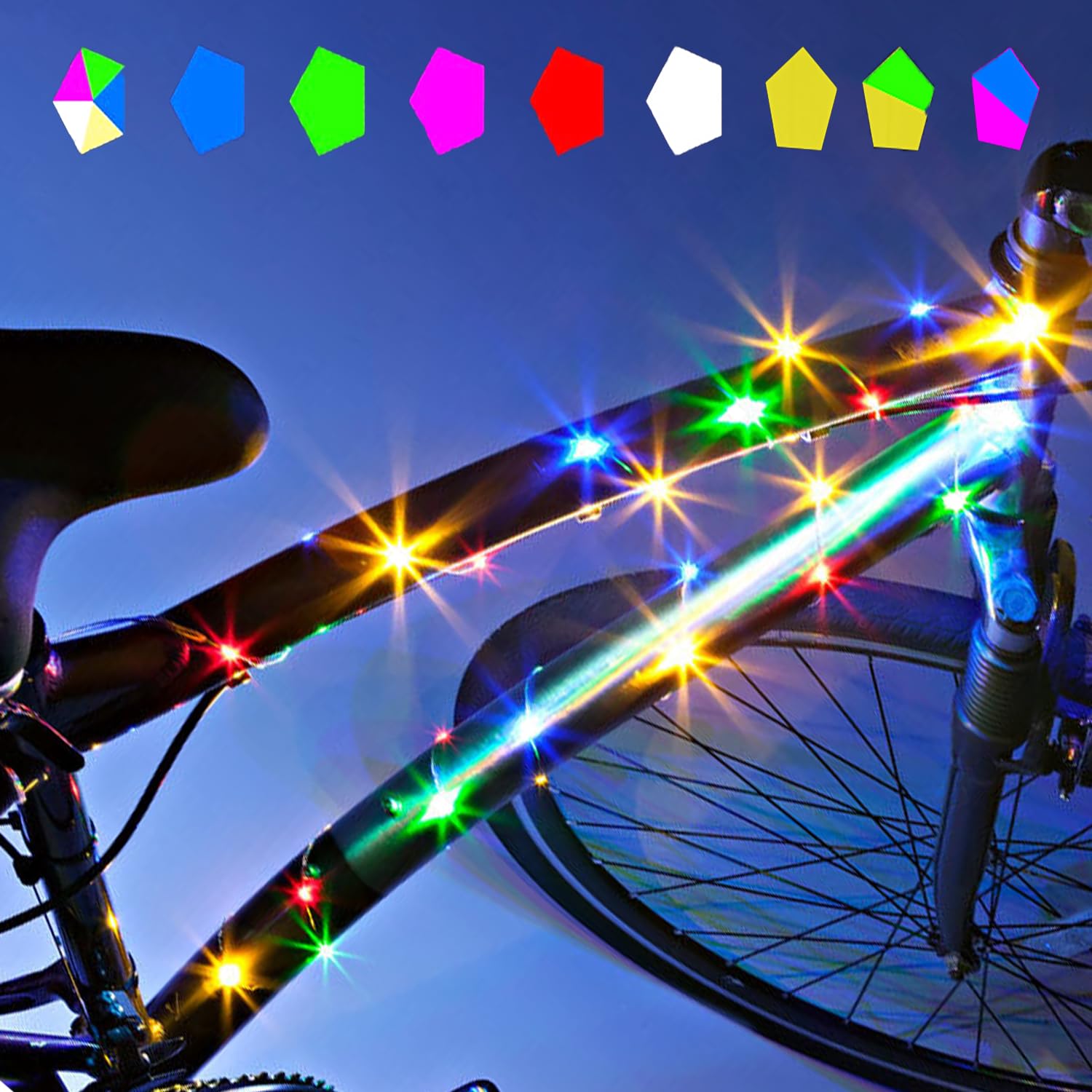 KIRIKIT Bike Frame Light, 9 Color in 1 Bike Wheel Spoke Light for Kids-Super Bright Waterproof Night Riding LED Bicycle Accessories with Batteries for Adult and Kid