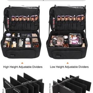 Makeup Backpack Rolling Makeup Case for Makeup Artists Large Capacity Cosmetic Storage Organizer Box for Cosmetics, Makeup Brushes, Hair Tools, Nail Polish (Black, Large)