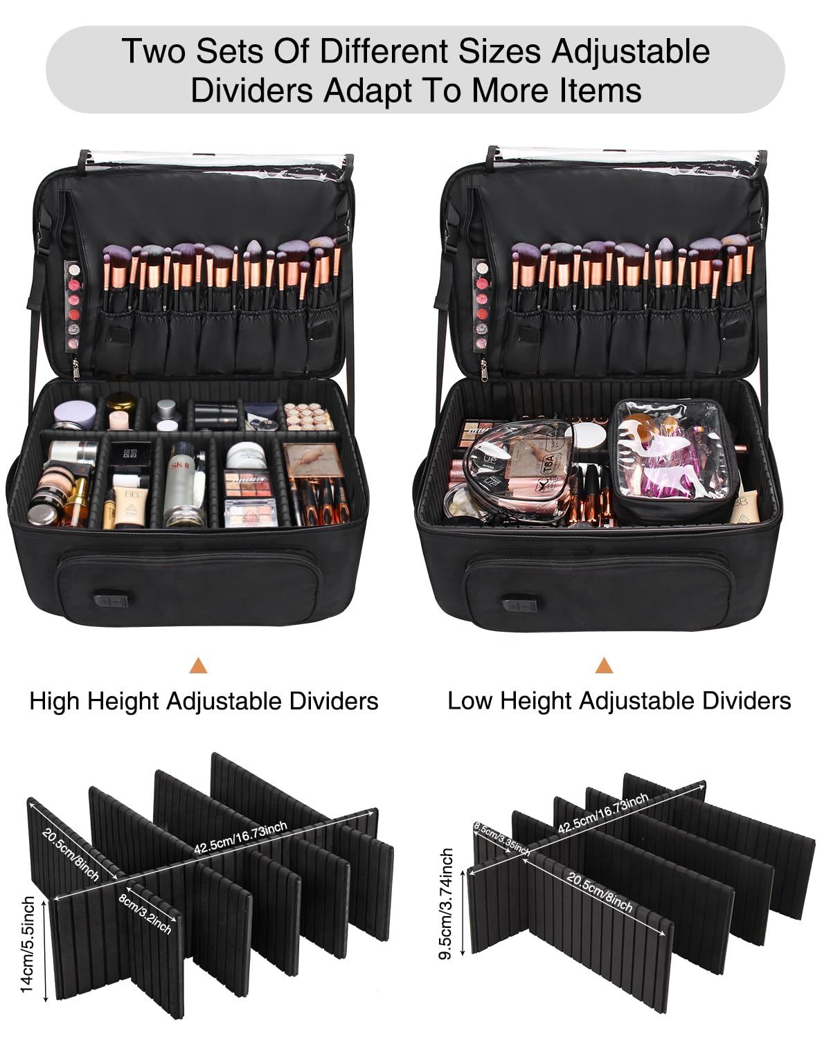 Makeup Backpack Rolling Makeup Case for Makeup Artists Large Capacity Cosmetic Storage Organizer Box for Cosmetics, Makeup Brushes, Hair Tools, Nail Polish (Black, Large)