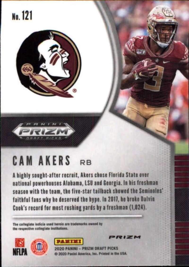 2020 Panini Prizm Draft Prizms Silver #121 Cam Akers Draft Picks Florida State Seminoles RC Rookie Football Trading Card