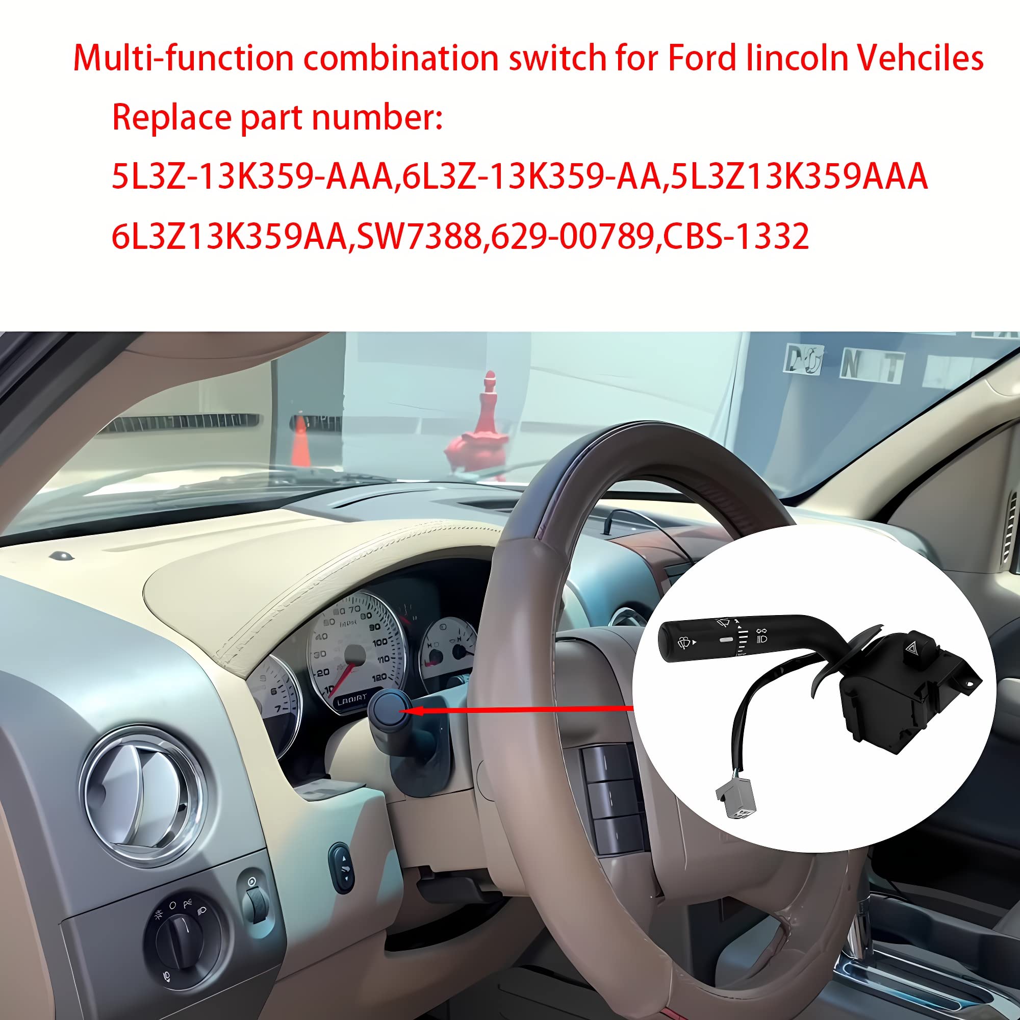 5L3Z13K359AAA Headlight Signal Combination Switch, for 2005-2008 Fords F-150,2006-2008 Lincoln Mark LT Replaces# 5L3Z-13K359-AAA,6L3Z-13K359-AA,SW7388,629-00789,CBS-1332