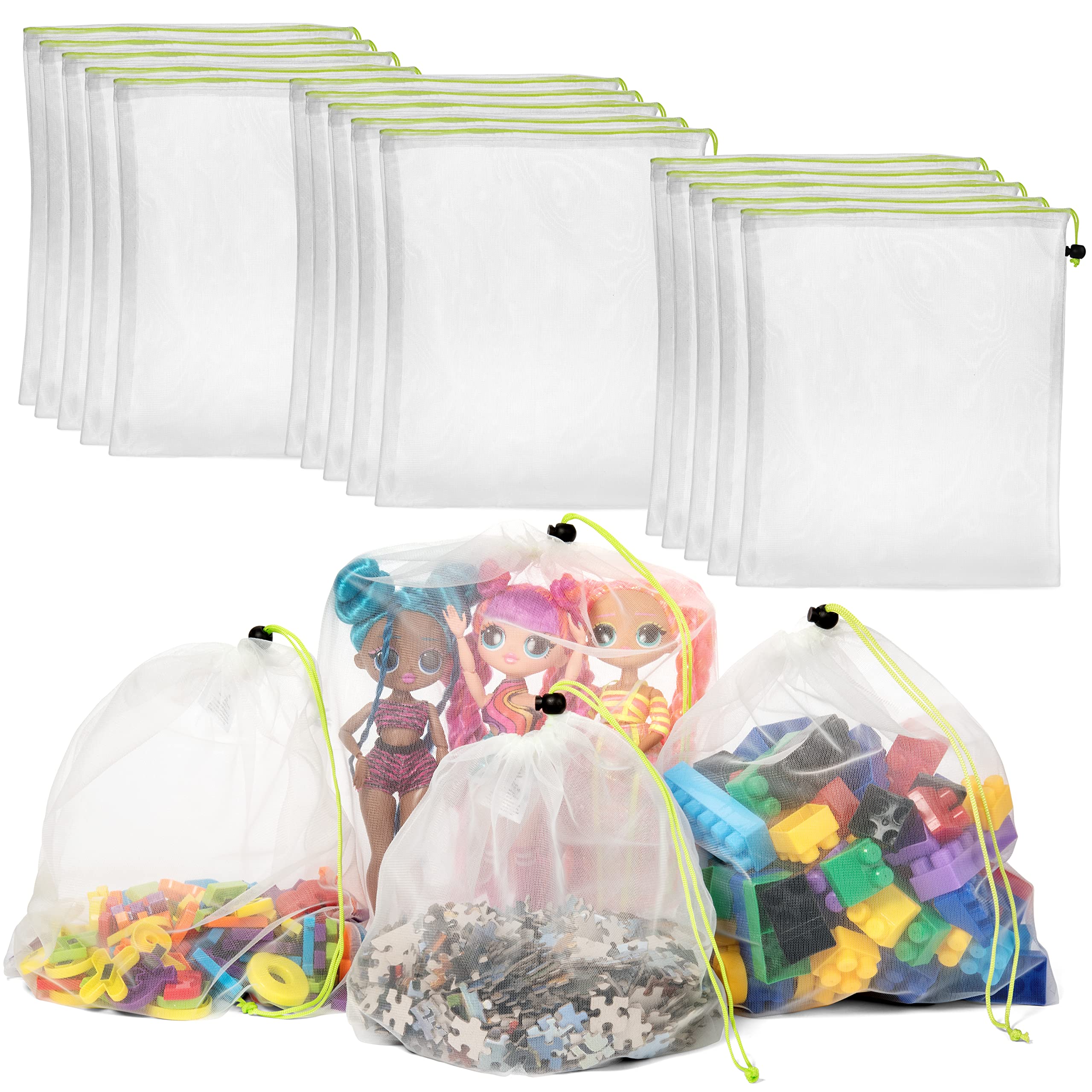 Toy Storage & Organization Mesh Bags Set of 15, fits to Playroom Organization Game Pieces, Toy Sets, Small Toys, Dolls.