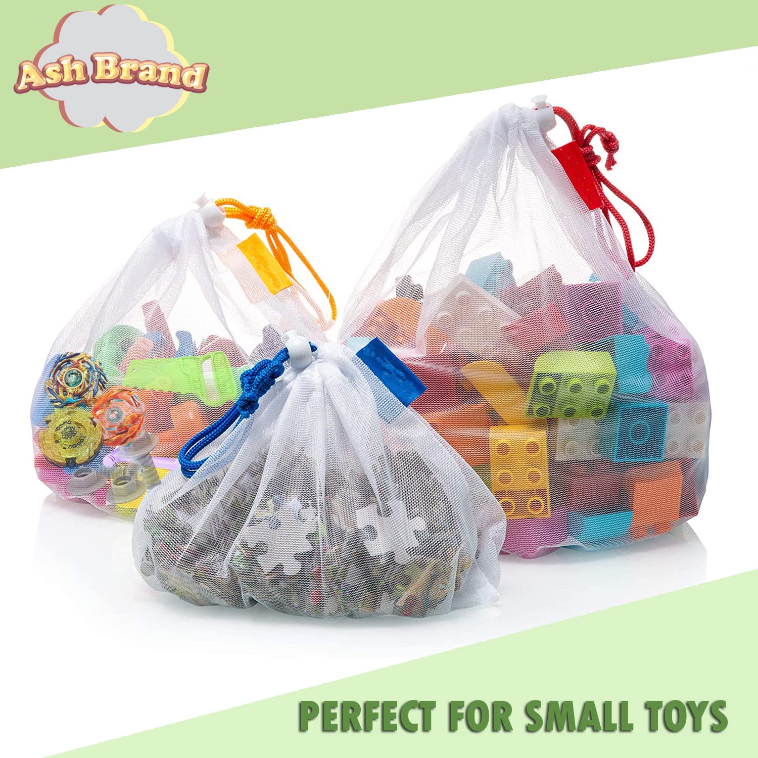 Toy Storage & Organization Mesh Bags Set of 15, fits to Playroom Organization Game Pieces, Toy Sets, Small Toys, Dolls.