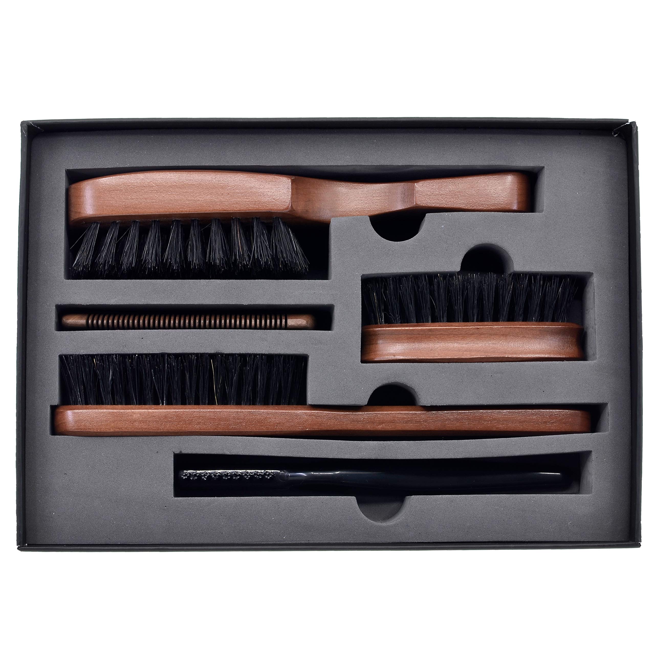 Murai Beard Kit for Men Gift Set Mens Beard Grooming Kit - Military Paddle Hair Brush, Large Handle Beard Brush, Pocket Sized Oval Beard Brush, Wood Beard Comb, and Hairbrush Cleaner (Beard Kit, Soft)