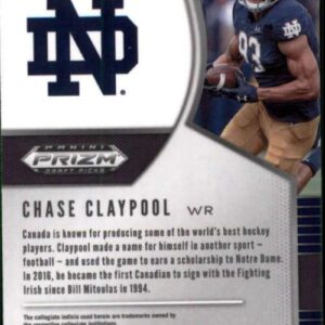 2020 Panini Prizm Draft Prizms Pink Pulsar #124 Chase Claypool Draft Picks Notre Dame Fighting Irish RC Rookie Football Trading Card