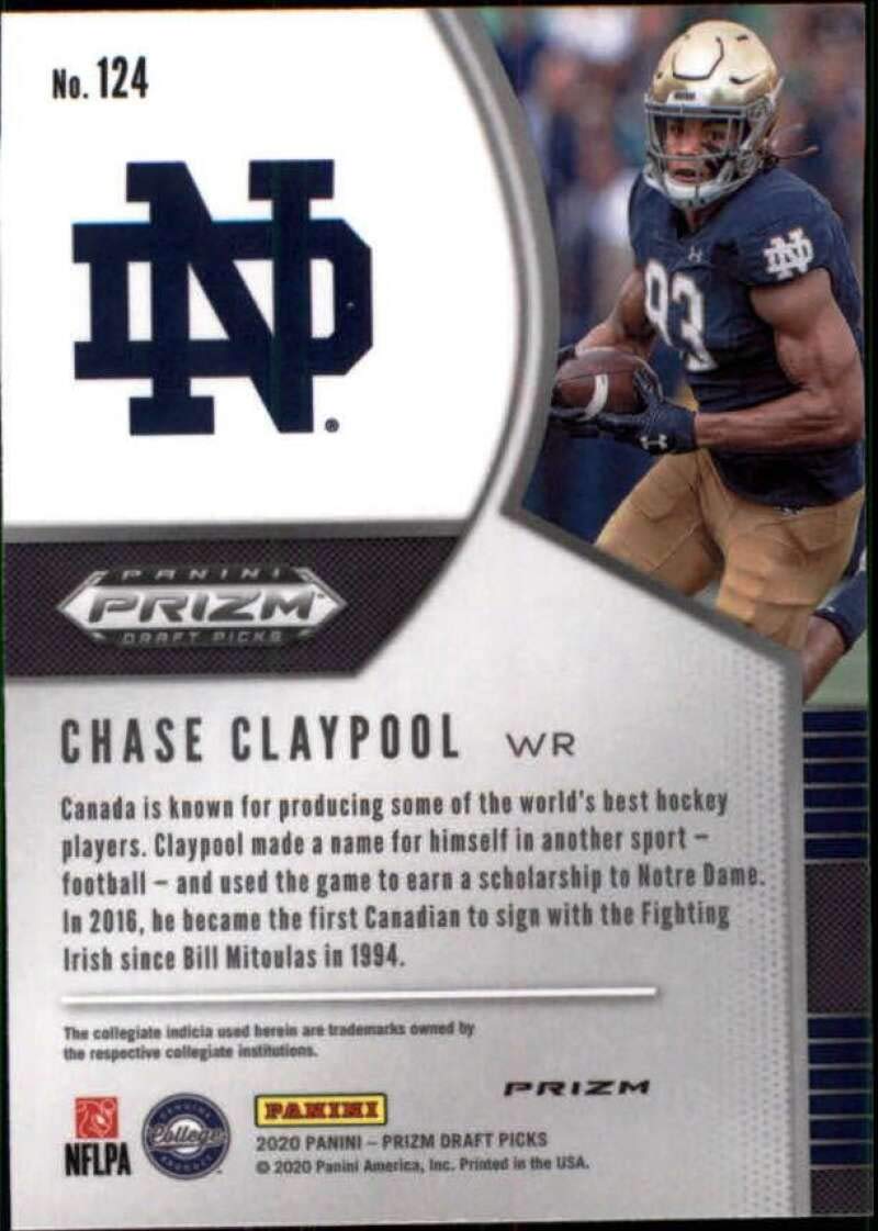 2020 Panini Prizm Draft Prizms Pink Pulsar #124 Chase Claypool Draft Picks Notre Dame Fighting Irish RC Rookie Football Trading Card