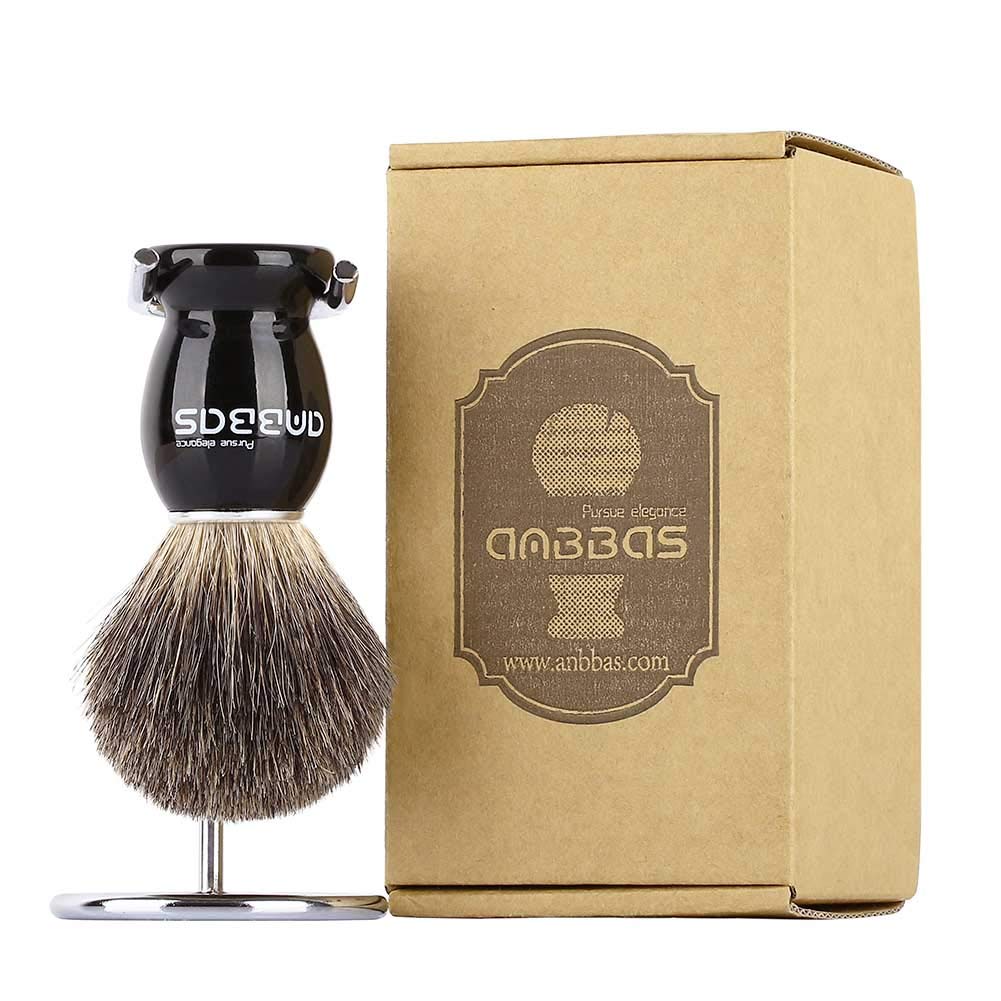 Faux Badger Shaving Brush Set with Black Holder Stand Travel Case Tube Anbbas 3IN1 Unique Wooden Handle Foam Brush Shaving Kit for Men Wet Shave