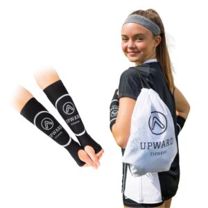 Upward Fitness-Volleyball Padded Passing Sleeves, Arm and Wrist Protection With Thumbhole, Carrying Bag and Headband Included, for Girls and Boys (XS/S Black)