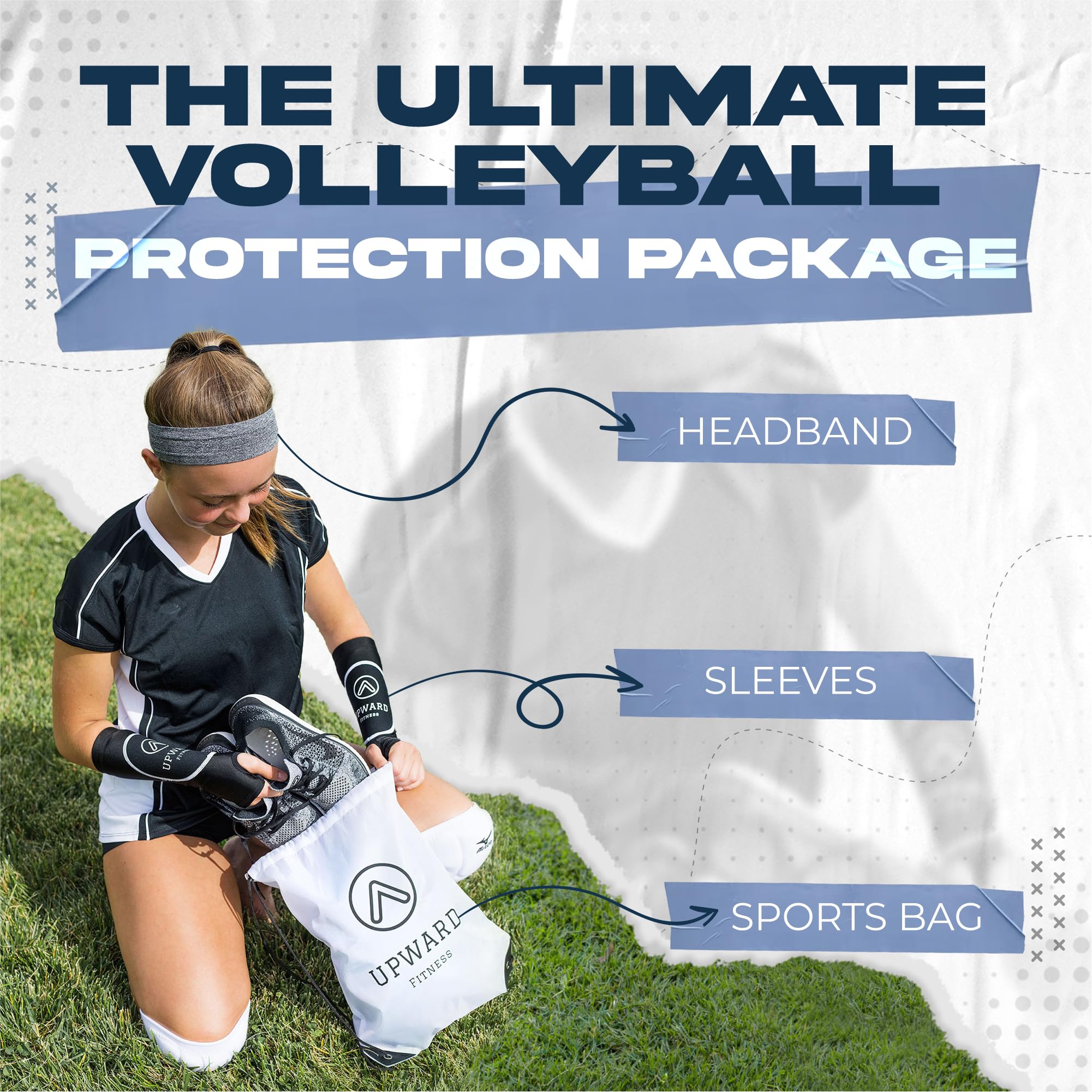 Upward Fitness-Volleyball Padded Passing Sleeves, Arm and Wrist Protection With Thumbhole, Carrying Bag and Headband Included, for Girls and Boys (XS/S Black)