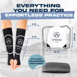 Upward Fitness-Volleyball Padded Passing Sleeves, Arm and Wrist Protection With Thumbhole, Carrying Bag and Headband Included, for Girls and Boys (XS/S Black)