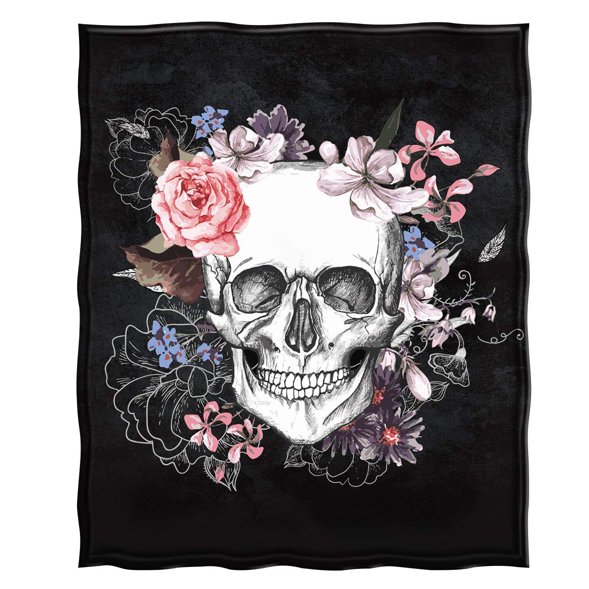 Jekeno Skull Blanket Gifts for Women Men, Rose Skull Throw Blankets for Adult Kids, Halloween Christmas Birthday Valentine's Day Gothic Decor Gifts for Home Bed Couch