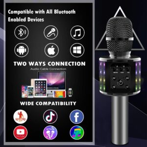 weird tails Bluetooth Karaoke Wireless Microphone with Dual Sing, LED Lights, Portable Handheld Mic Speaker Machine for iPhone/Android/PC/Outdoor/Birthday/Party (Gray)