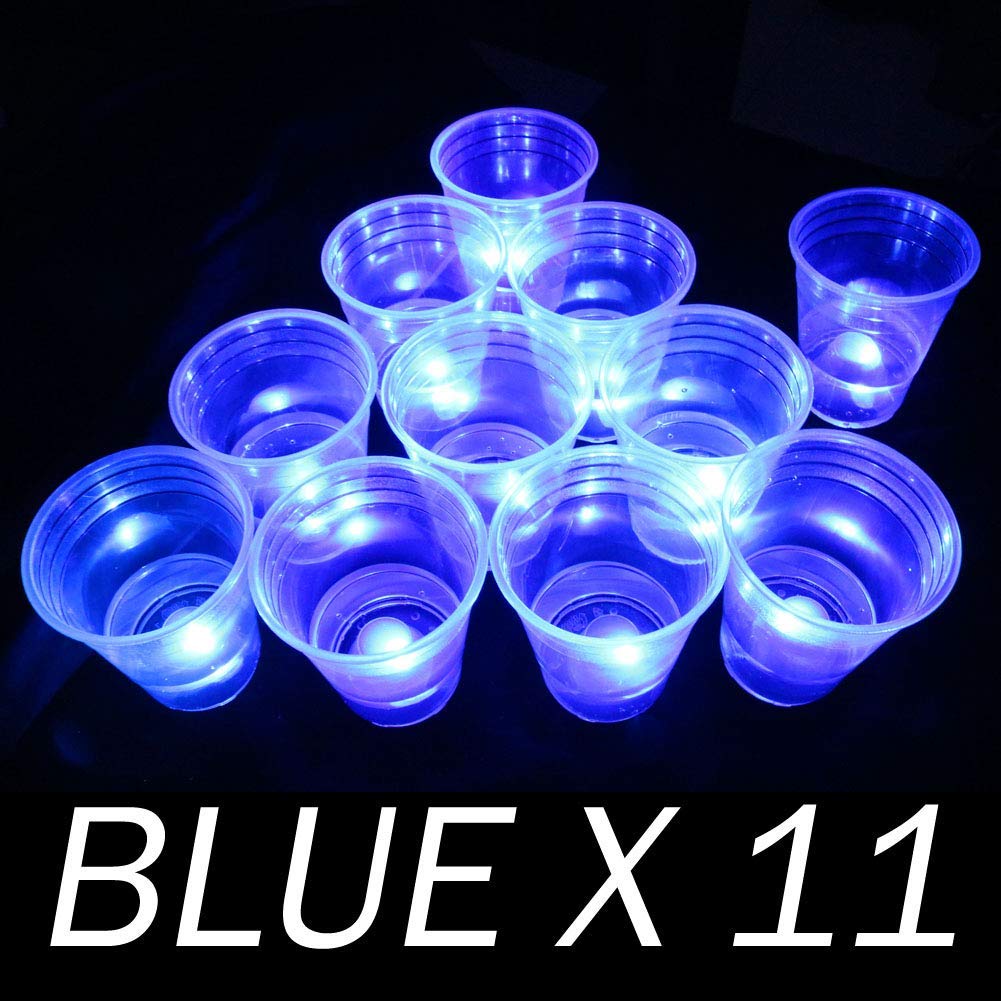 Glow in The Dark Beer Pong Set,Light up Beer Pong Cups for Indoor Outdoor Nighttime Competitive Fun,22 Glowing Cups(11 Green &11 Blue), 6 Glowing Balls, Waterproof- Party Game