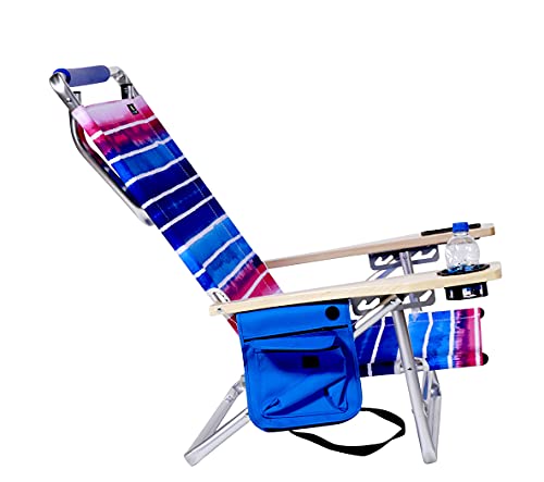 Deluxe 5 Reclining Positions Lay Flat Beach Chair for Adults with Drink Holder, Aluminum Lightweight Folding for Low Sand Chairs, 250 lb Load Capacity