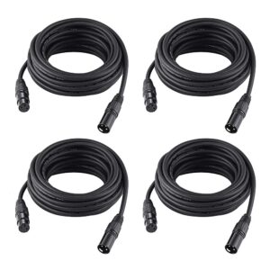 eyeshot 25ft / 7.62m dmx cable, 4 packs 3 pin dmx cables dmx wires, dmx512 xlr male to female stage light signal cable with metal connectors, connection for stage & dj lighting fixtures