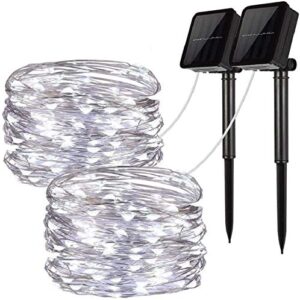 upon [2 pack] solar fairy lights, 400 led outdoor solar string lights garden white wire decorative lights 66ft waterproof indoor outdoor lighting for garden, patio, yard, christmas