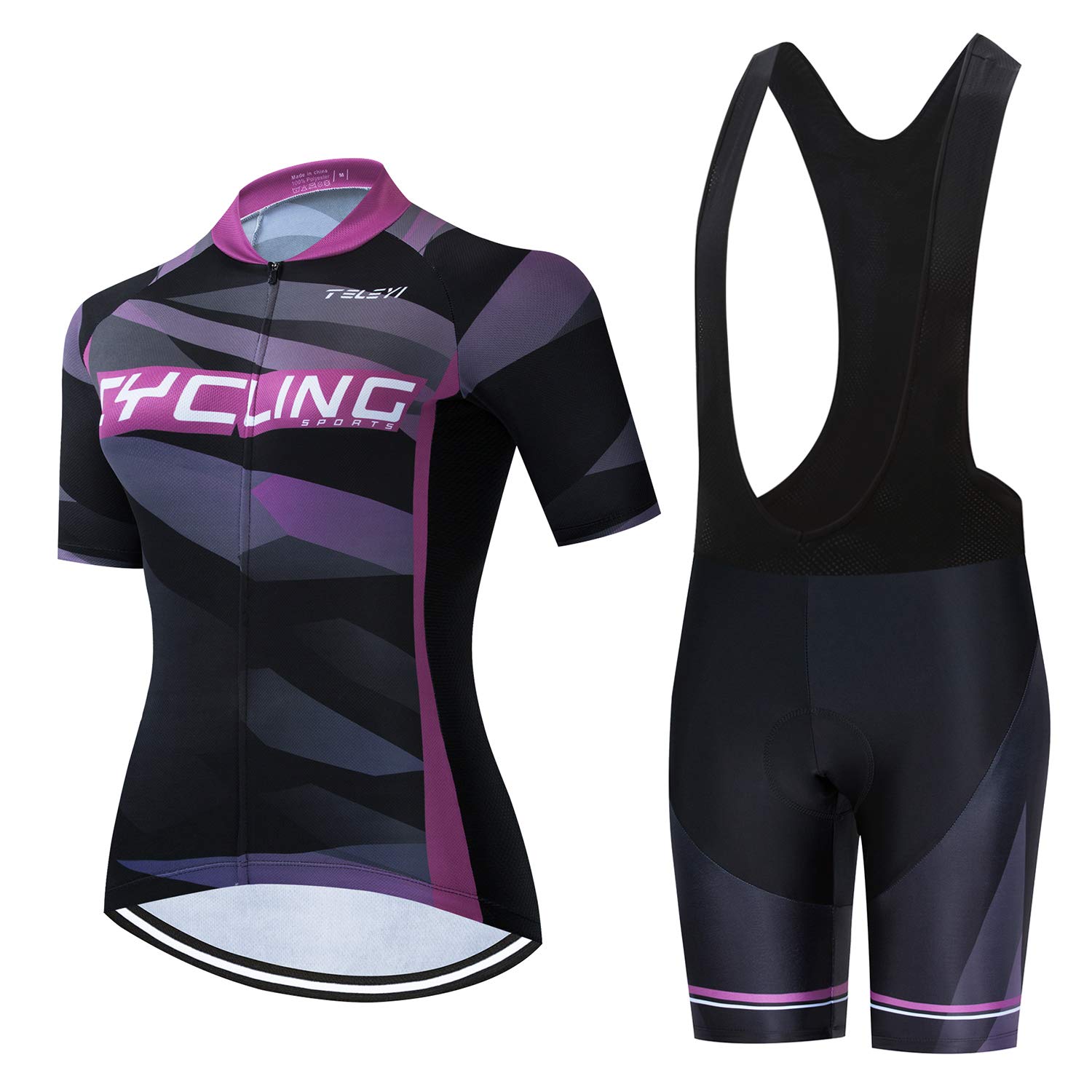 Women's Cycling Jersey and Bib Shorts Sets Short Sleeve Breathable Bicycle Clothing 3D Gel Padded Sportswear Black Size XL