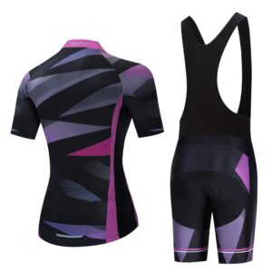 Women's Cycling Jersey and Bib Shorts Sets Short Sleeve Breathable Bicycle Clothing 3D Gel Padded Sportswear Black Size XL