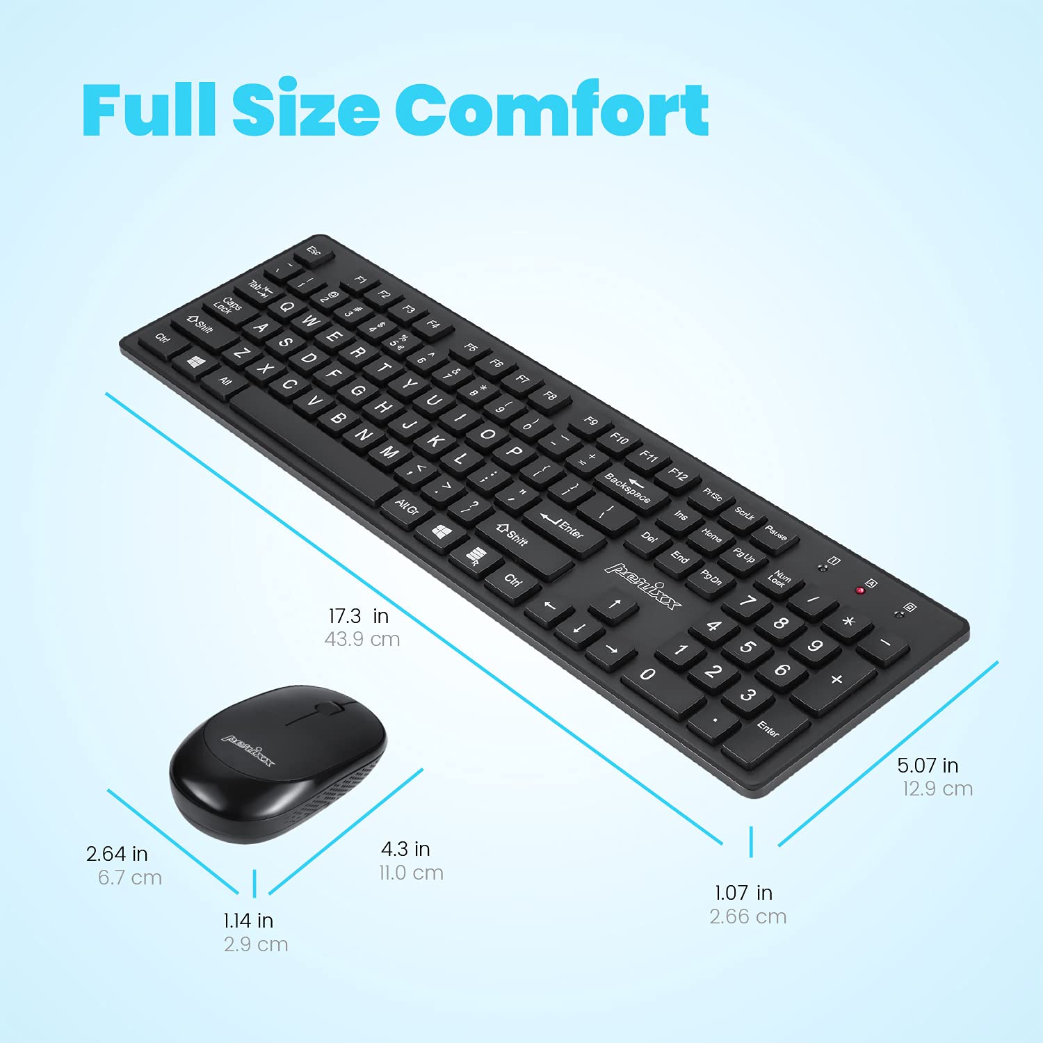 Perixx PERIDUO-717 Wireless Standard Keyboard and Mouse Combo-Set with Big Print Letter, Black, US English Layout