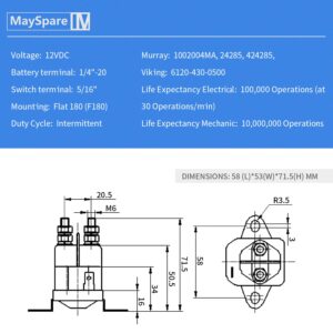 MaySpare Starter Solenoid For Husqvarna 539101714 Trombetta 854-1221-210 Bobcat John Deere Snapper MTD & Universal Applications 3 Terminal 12VDC