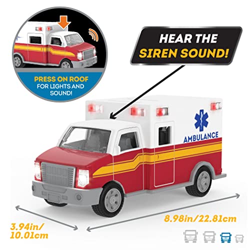 Driven by Battat – Micro Ambulance – Toy Truck with Lights and Sound – Rescue Trucks and Toys for Kids Aged 3 and Up, WH1126Z