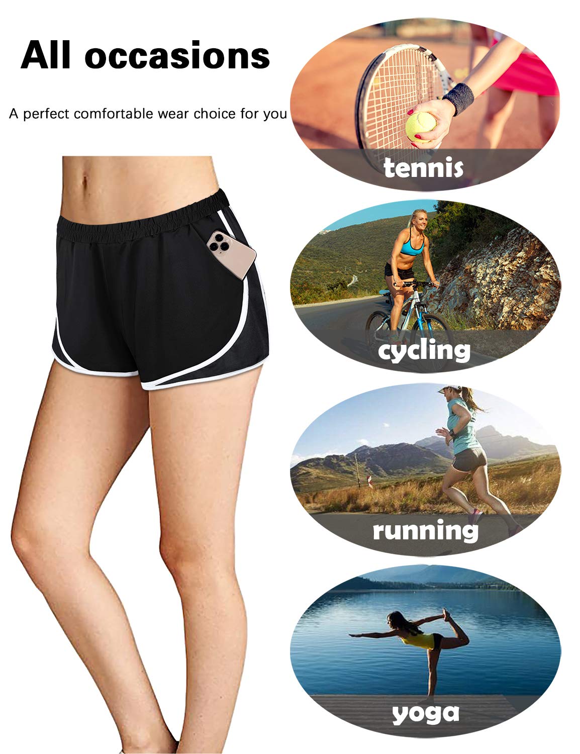 Fulbelle Yoga Shorts for Women,Teen Girls Casual Summer Jersey Athletic Hiking Running Workout Gym Inner Tights 2020 Fashion Above Knee Lounge Cycling Shorts Black Medium