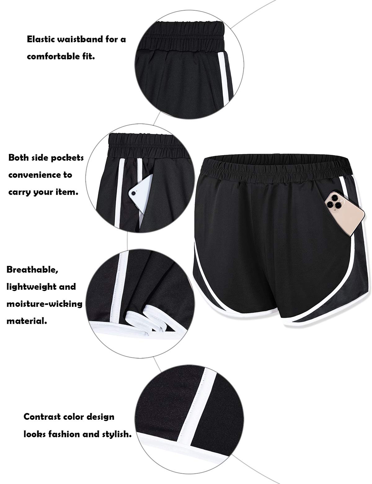 Fulbelle Yoga Shorts for Women,Teen Girls Casual Summer Jersey Athletic Hiking Running Workout Gym Inner Tights 2020 Fashion Above Knee Lounge Cycling Shorts Black Medium