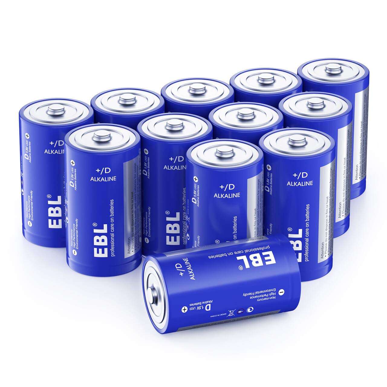 EBL D Batteries, 12 Pack D Battery Long Lasting Alkaline D Cell Batteries - Perfect for Daily Use and Business