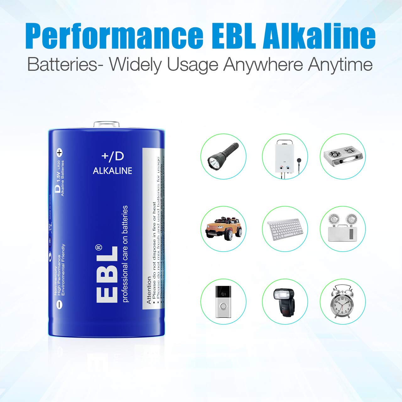 EBL D Batteries, 12 Pack D Battery Long Lasting Alkaline D Cell Batteries - Perfect for Daily Use and Business