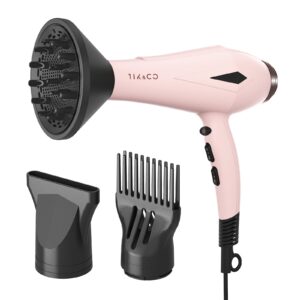 hair dryer blow dryer with diffuser brush comb attachments powerful ac motor for 3c thick hair curly women professional salon best hair dryer(pink)