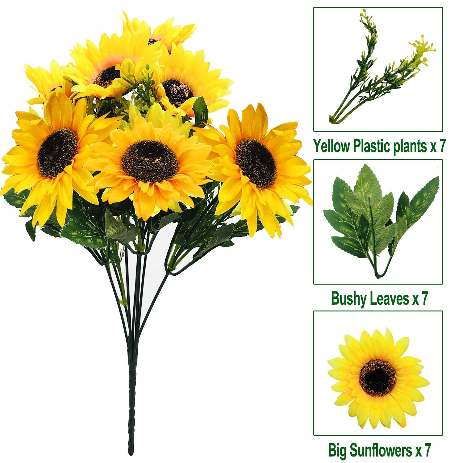 TURNMEON 28Pcs Sunflowers Artificial Flowers Bulk Summer Decor, 4 Pack Fake Flowers Silk Faux Sunflower Bouquet Arrangement for Vase Wedding Table Home Porch Indoor Outdoor Cemetery Decorations