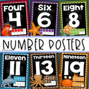 number posters 0-20 ten frames ocean theme