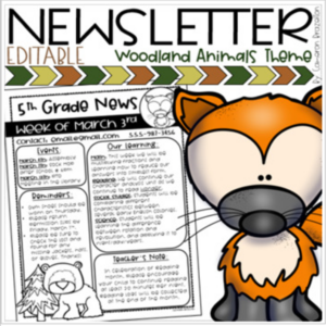 weekly classroom newsletter template woodland animals theme