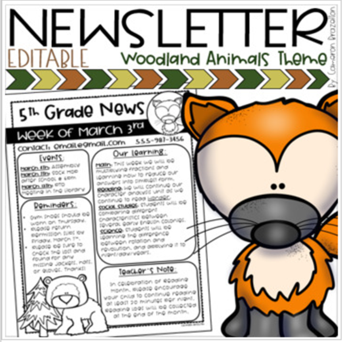 Weekly Classroom Newsletter Template Woodland Animals Theme