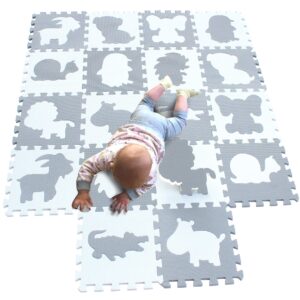 mqiaoham® 18 pieces puzzle play mats, soft baby play mat, kids interlocking foam floor tiles, toddlers carpet playmats animal g301018-p058bh