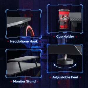 MOTPK Gaming Desk 39 Inch, Computer Desk with Monitor Shelf, Gaming Table Carbon Fiber Coated, Gift Ideas, Gamer Desk with Cup Holder and Headphone Hook, Black