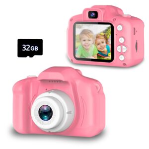 seckton upgrade kids selfie camera, christmas birthday gifts for girls age 3-9, hd digital video cameras for toddler, portable toy for 3 4 5 6 7 8 year old girl with 32gb sd card-pink