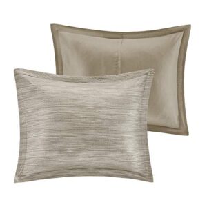 Madison Park Walter Comforter-Luxe Seersucker Print Design All Season Down Alternative Bedding, Matching Shams, Bedskirt, Decorative Pillows, King (104 in x 92 in), Taupe