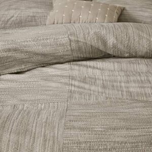 Madison Park Walter Comforter-Luxe Seersucker Print Design All Season Down Alternative Bedding, Matching Shams, Bedskirt, Decorative Pillows, King (104 in x 92 in), Taupe