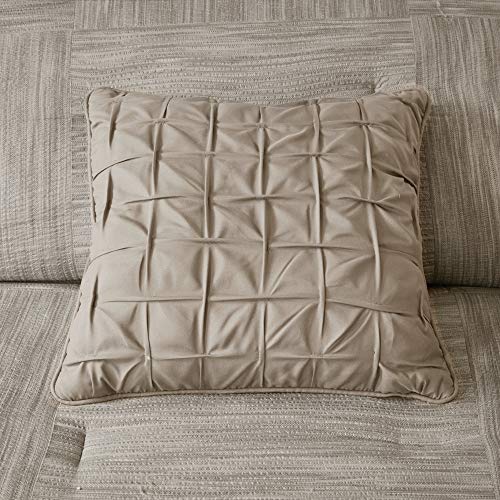 Madison Park Walter Comforter-Luxe Seersucker Print Design All Season Down Alternative Bedding, Matching Shams, Bedskirt, Decorative Pillows, King (104 in x 92 in), Taupe