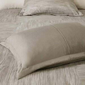 Madison Park Walter Comforter-Luxe Seersucker Print Design All Season Down Alternative Bedding, Matching Shams, Bedskirt, Decorative Pillows, King (104 in x 92 in), Taupe