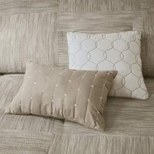 Madison Park Walter Comforter-Luxe Seersucker Print Design All Season Down Alternative Bedding, Matching Shams, Bedskirt, Decorative Pillows, King (104 in x 92 in), Taupe