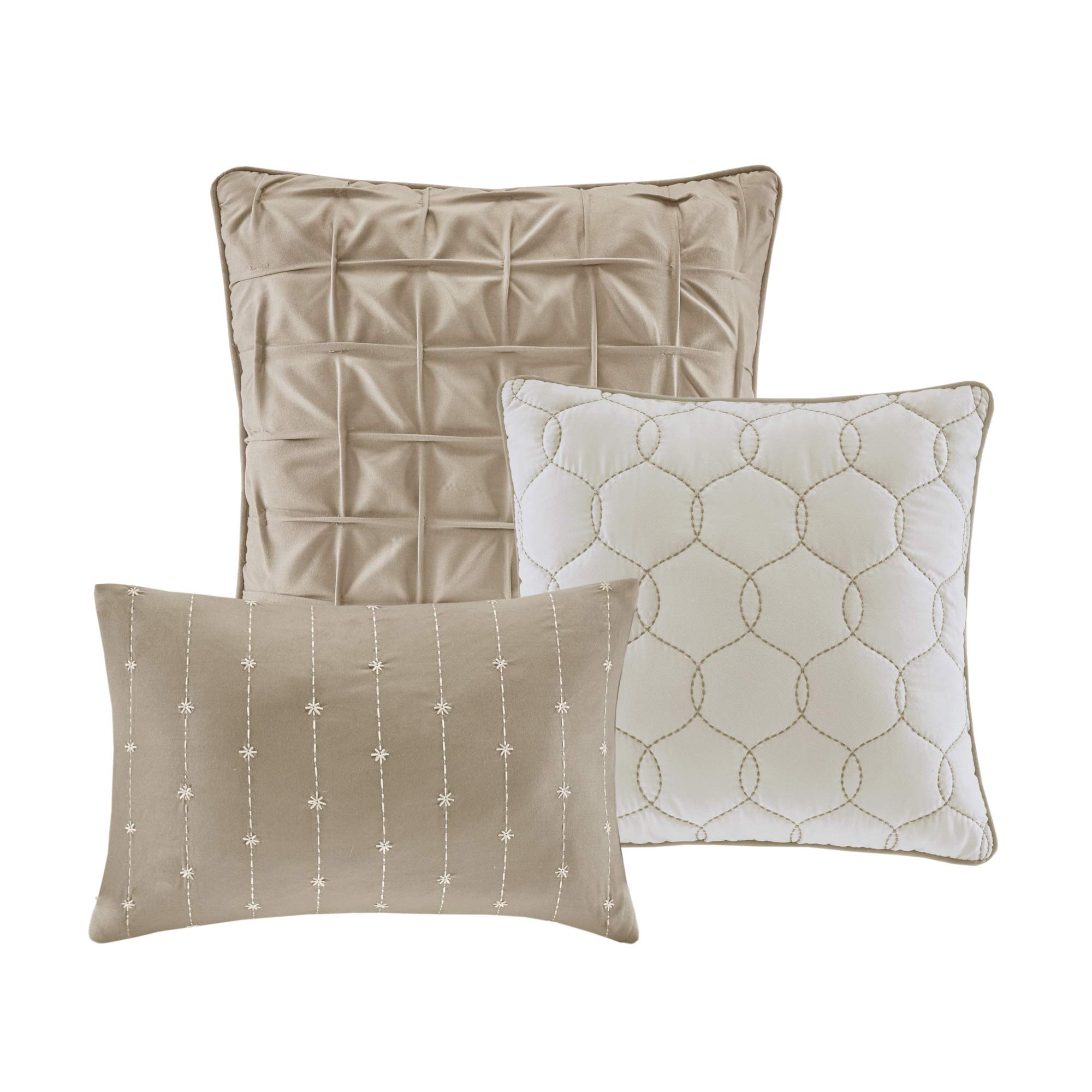 Madison Park Walter Comforter-Luxe Seersucker Print Design All Season Down Alternative Bedding, Matching Shams, Bedskirt, Decorative Pillows, King (104 in x 92 in), Taupe