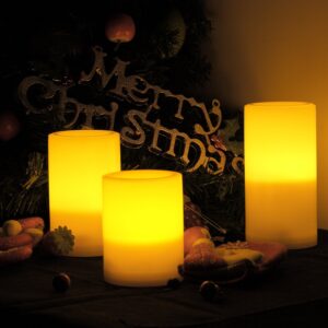 2 Pack Flameless LED Pillar Candles Waterproof Outdoor Battery Operated 6-Hours Timed Flickering Electric Fake Candle Set Bulk for Home Garden Wedding Party Christmas Decoration 3x5 inches