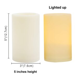 2 Pack Flameless LED Pillar Candles Waterproof Outdoor Battery Operated 6-Hours Timed Flickering Electric Fake Candle Set Bulk for Home Garden Wedding Party Christmas Decoration 3x5 inches