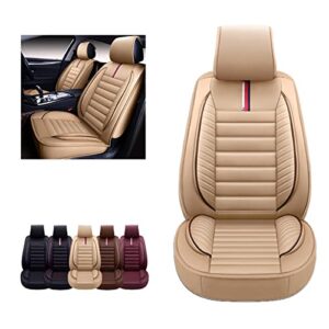 oasis auto car seat covers premium waterproof faux leather cushion universal accessories fit suv truck sedan automotive vehicle auto interior protector front pair (os-001 tan)