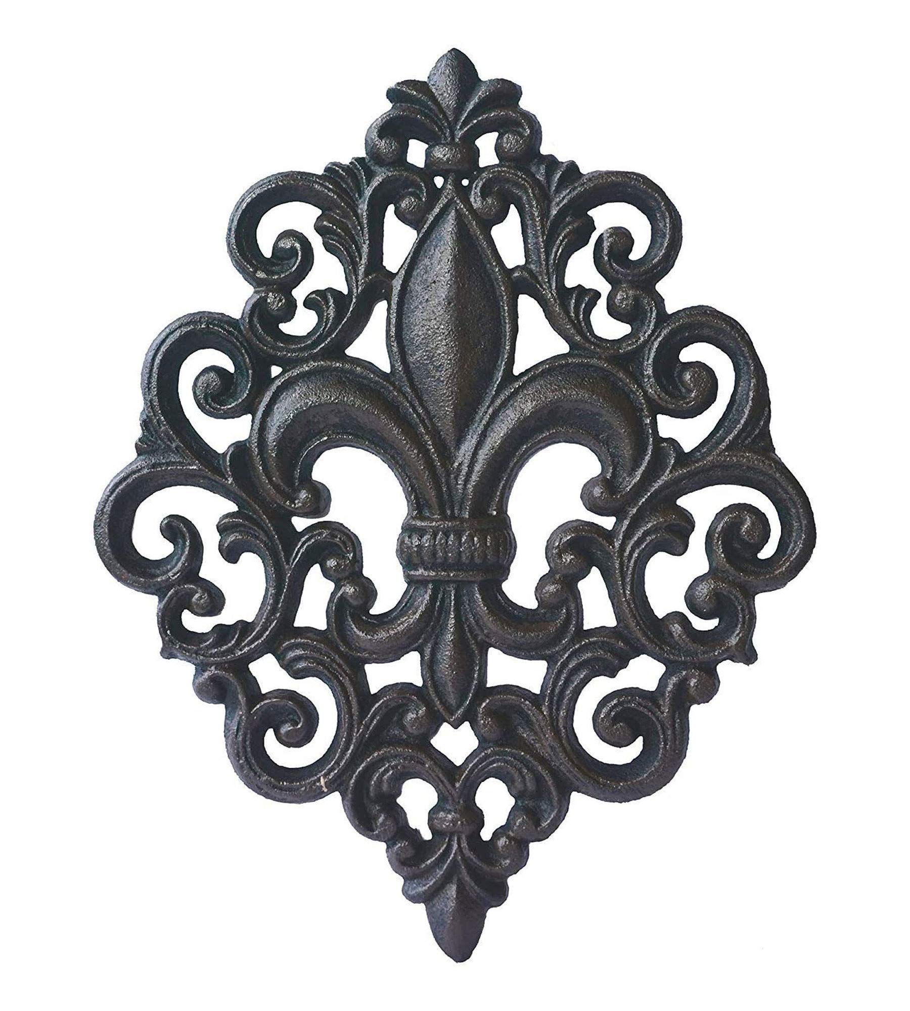 Lulu Decor, Cast Iron 14" Fleur De Lis Decoration Plaque (Antique Black)